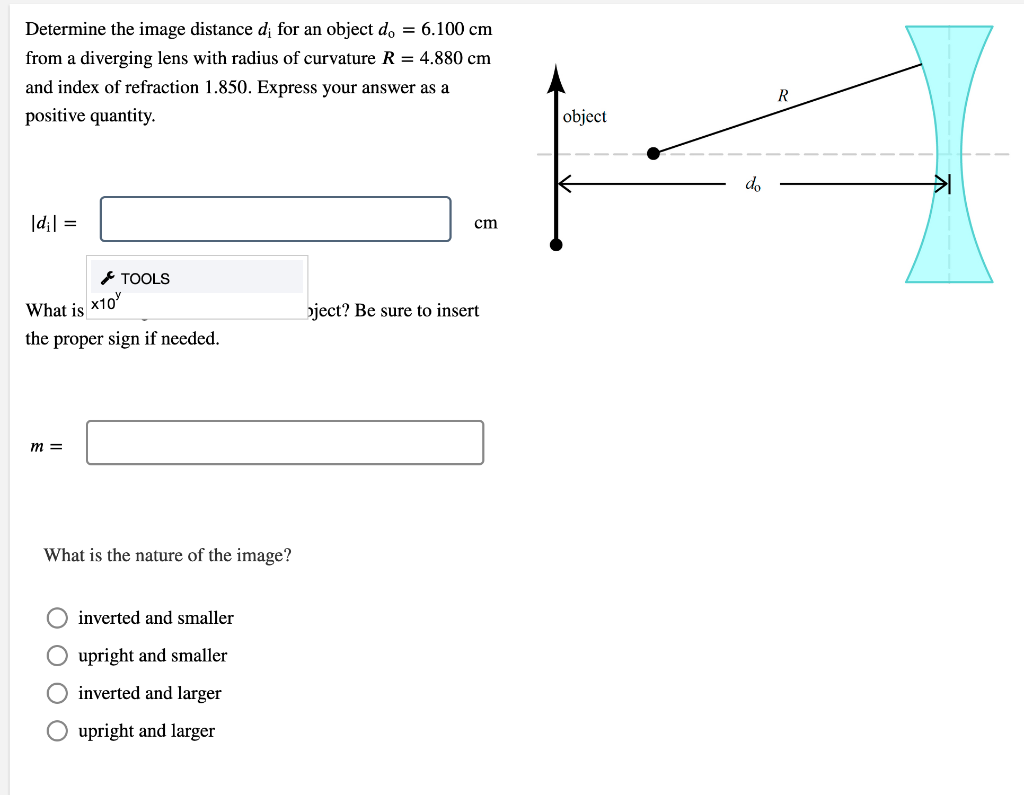Solved Determine the image distance d; for an object do = | Chegg.com
