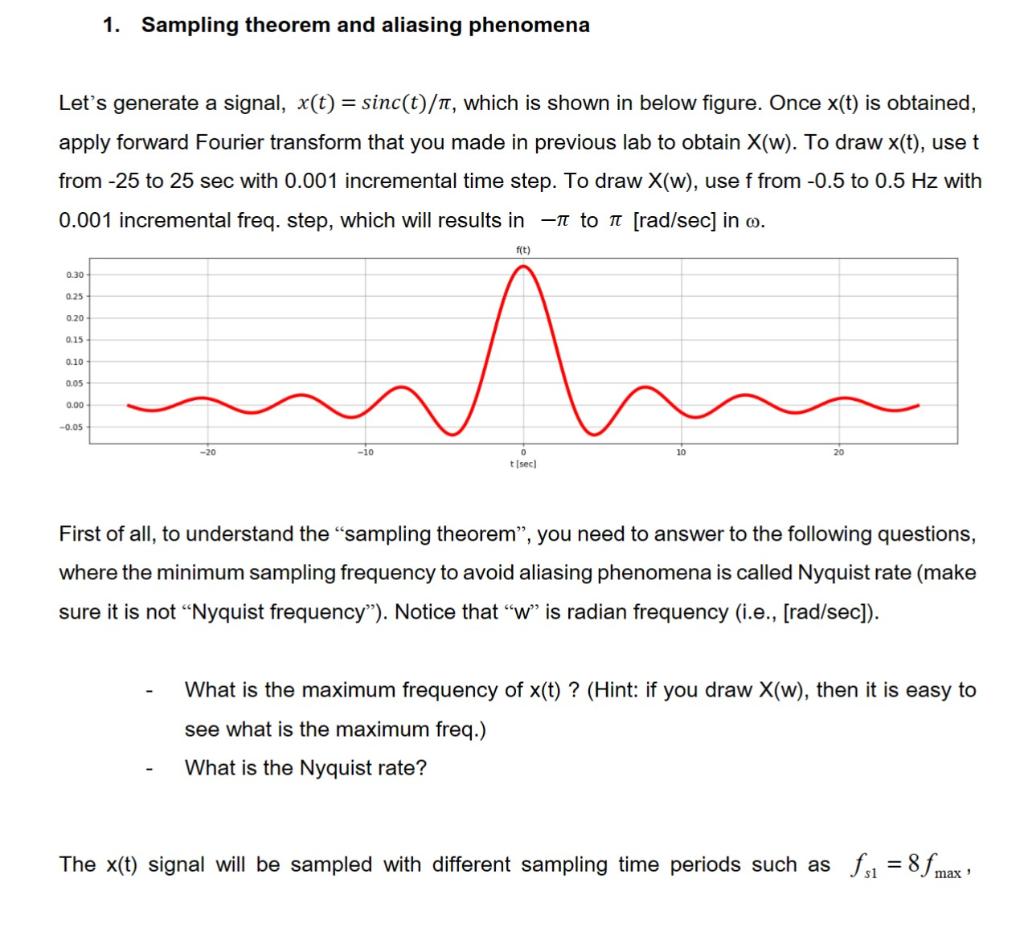 Solved 1. Sampling theorem and aliasing phenomena Let's | Chegg.com