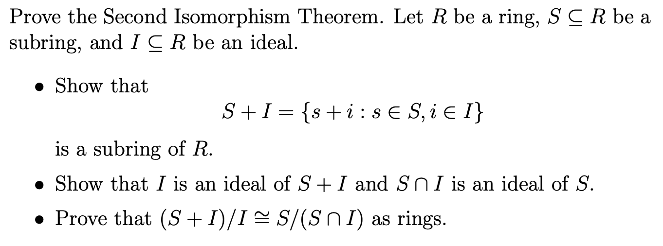 Solved Prove the Second Isomorphism Theorem. Let R be a | Chegg.com