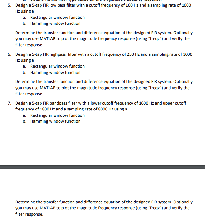 5. Design a 5-tap FIR low pass filter with a cutoff | Chegg.com