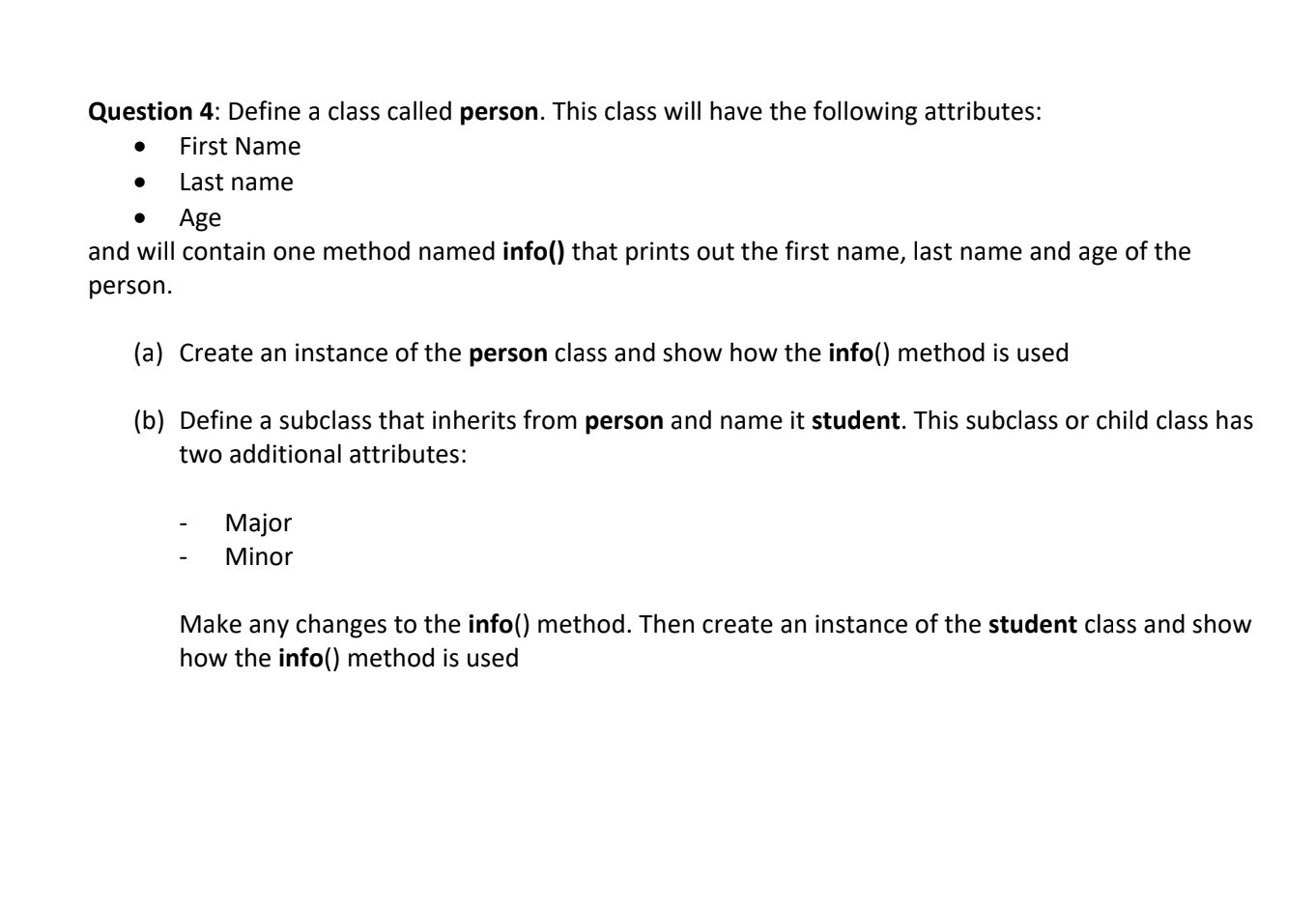 Solved Question 4: Define a class called person. This class | Chegg.com