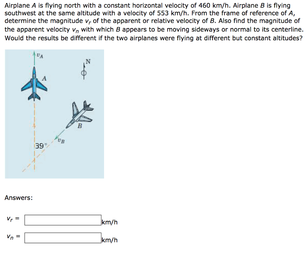 Solved Airplane A Is Flying North With A Constant Horizontal Chegg