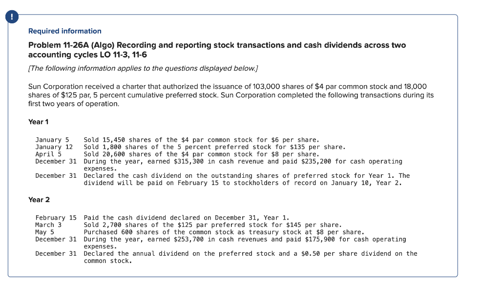 Solved Required information Problem 11-26A (Algo) Recording | Chegg.com