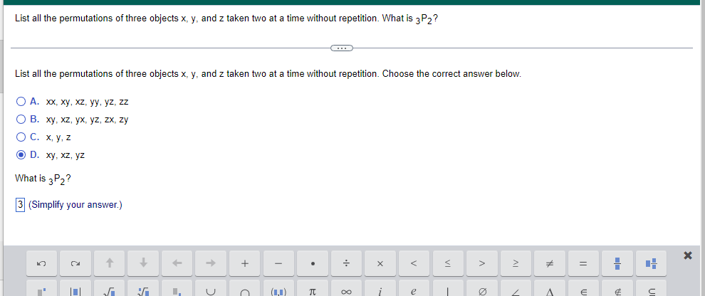 Solved List all the permutations of three objects x, y, and | Chegg.com