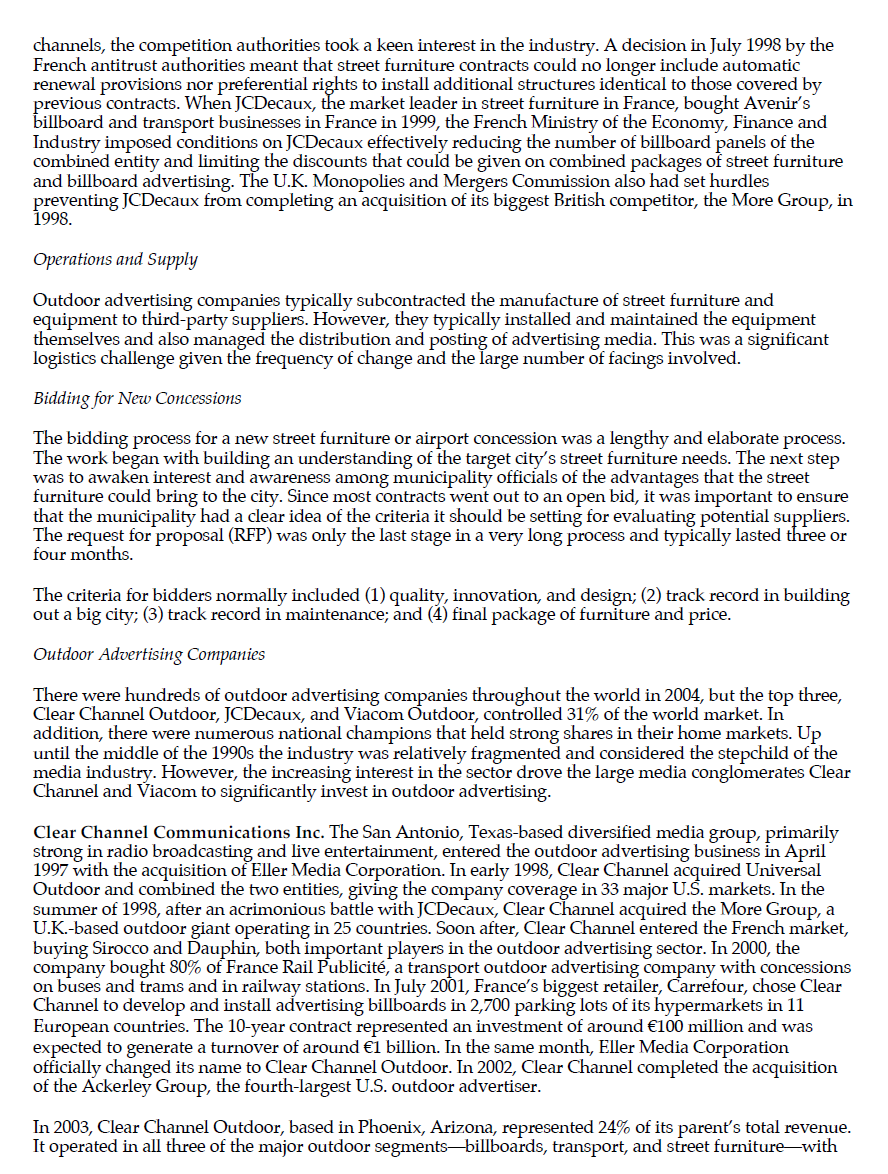 Solved QUESTION 1: JCDecaux's competitive advantage HINTS | Chegg.com