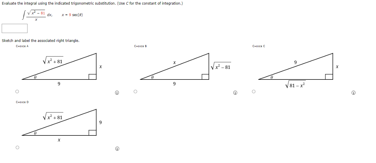 Solved ∫xx2−81dx,x=9sec(θ) Sketch and label the associated | Chegg.com