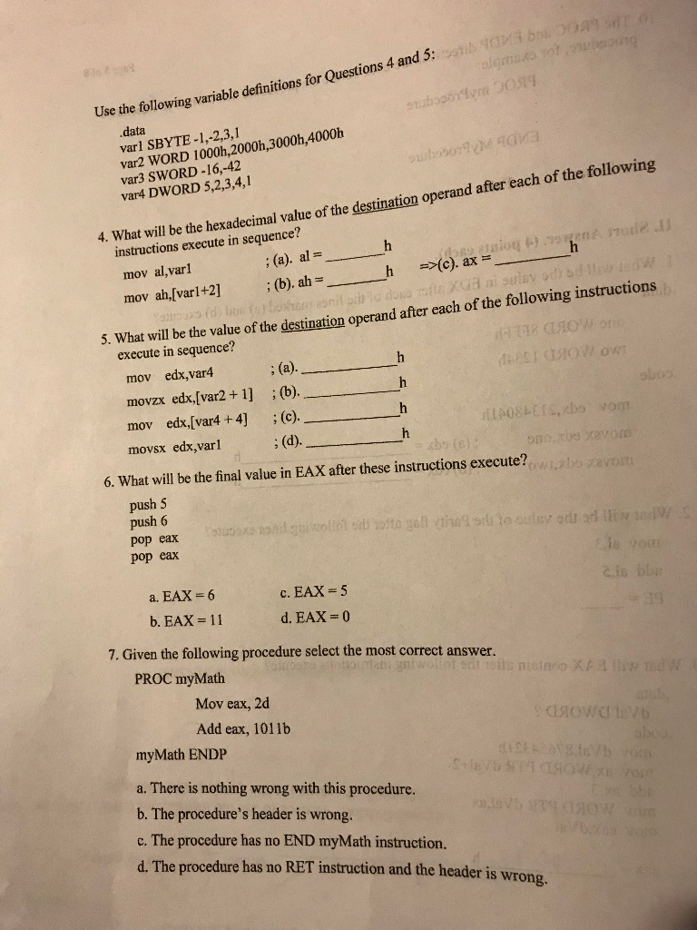 Solved Use the following variable definitions for Questions | Chegg.com