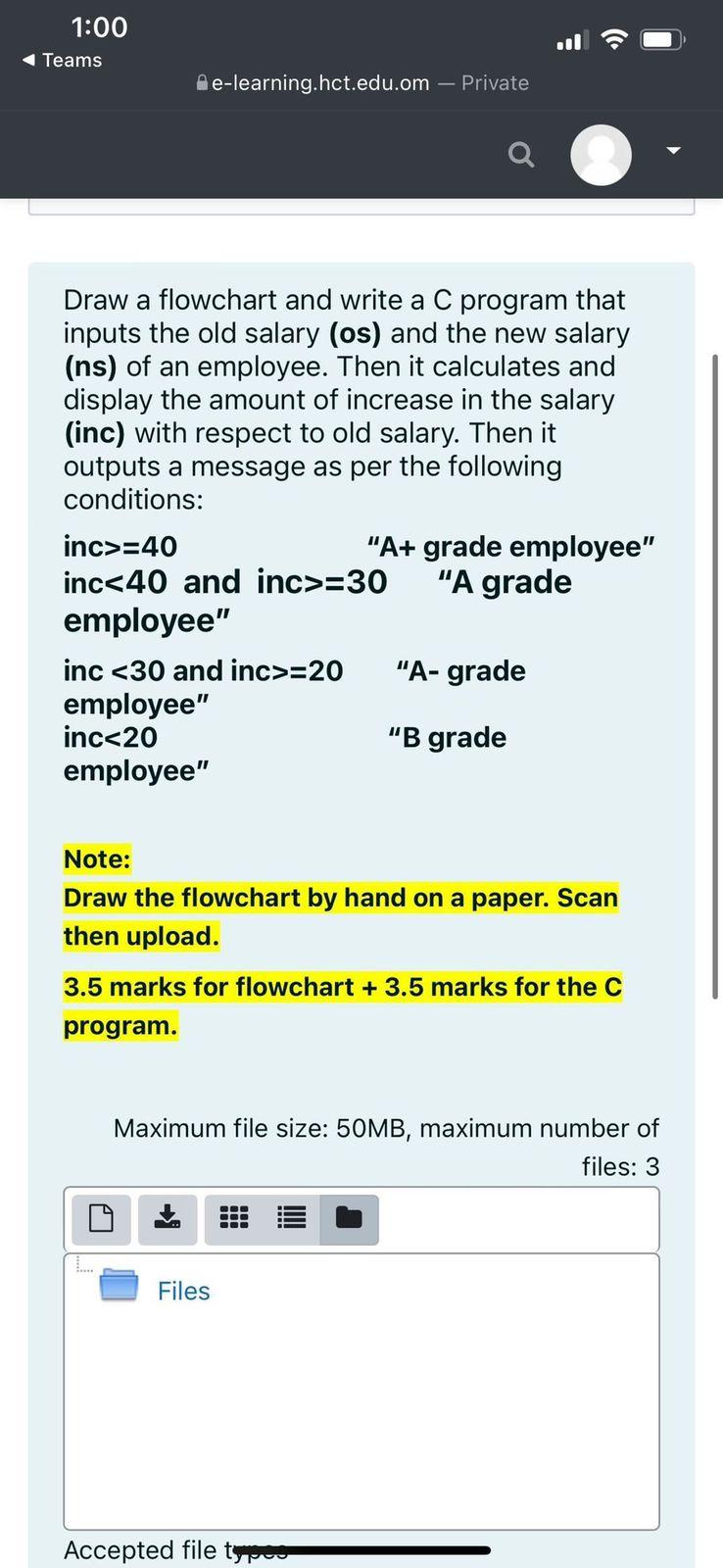 Solved 1:00 Teams e-learning.hct.edu.om - Private Q Draw a | Chegg.com