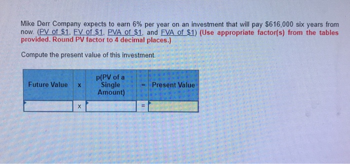 Solved Mike Derr Company expects to earn 6% per year on an | Chegg.com