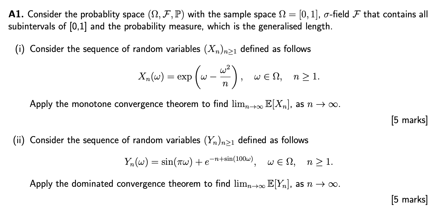 Solved A1. Consider the probablity space (Ω,F,P) with the | Chegg.com