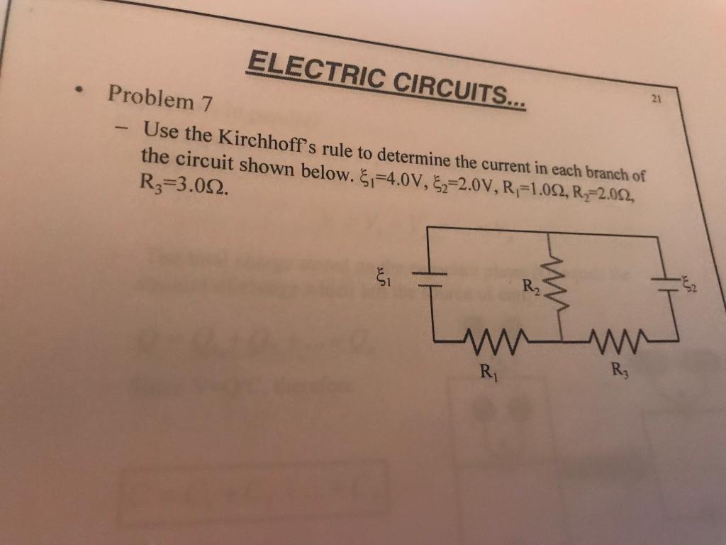 Solved ELECTRIC CIRCUITS... Problem 7 21 Use the Kirchhoff's | Chegg.com