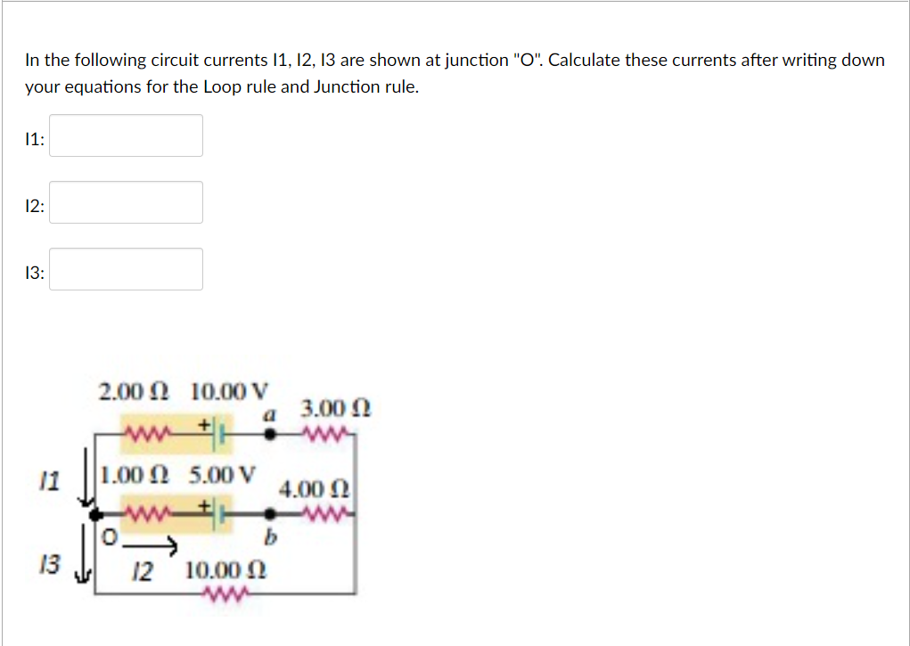 Solved In the following circuit currents 11, 12, 13 are | Chegg.com