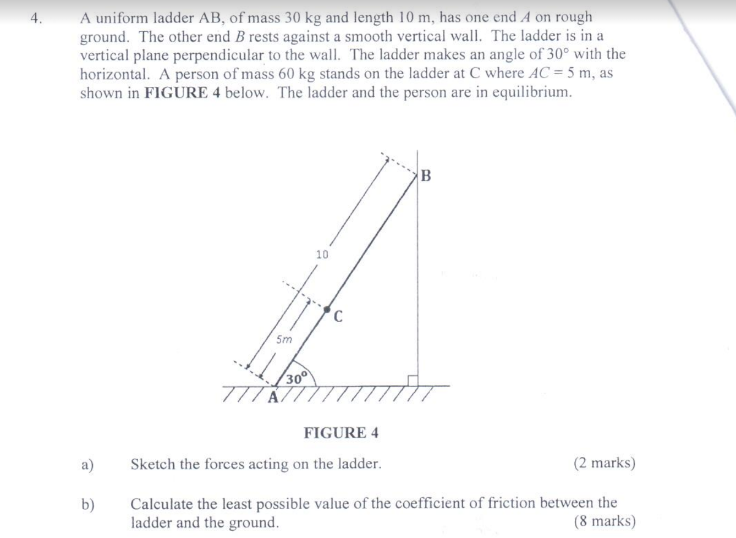 Solved A uniform ladder AB, of mass 30 kg and length 10 m, | Chegg.com