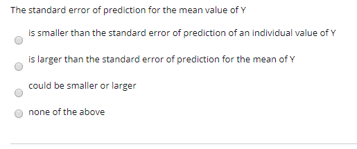 Solved The standard error of prediction for the mean value | Chegg.com