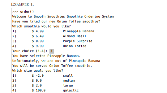 Solved smoothie problem in PYTHON for THONNY IDE have | Chegg.com