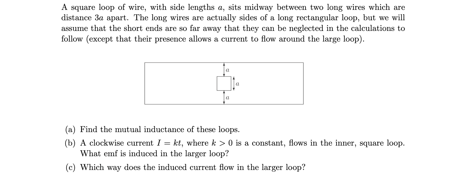 Solved A square loop of wire, with side lengths a, sits | Chegg.com