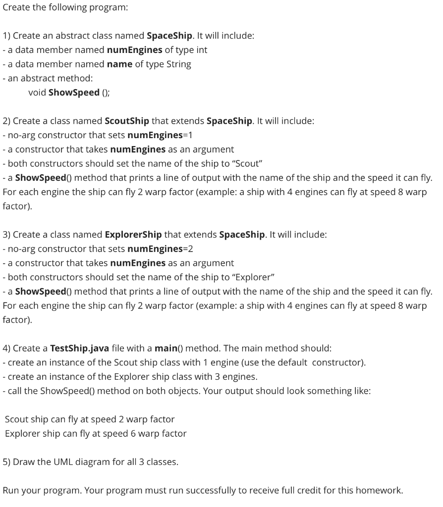 Solved Create the following program: 1) Create an abstract | Chegg.com