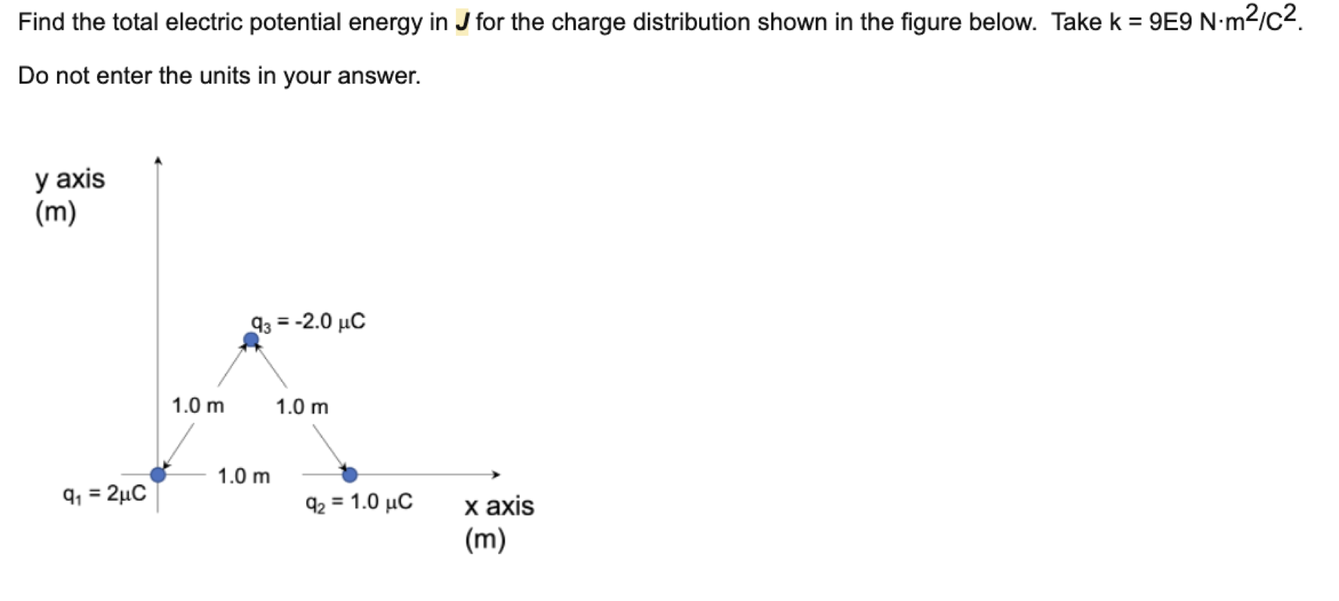 Solved Find the total electric potential energy in J for the | Chegg.com