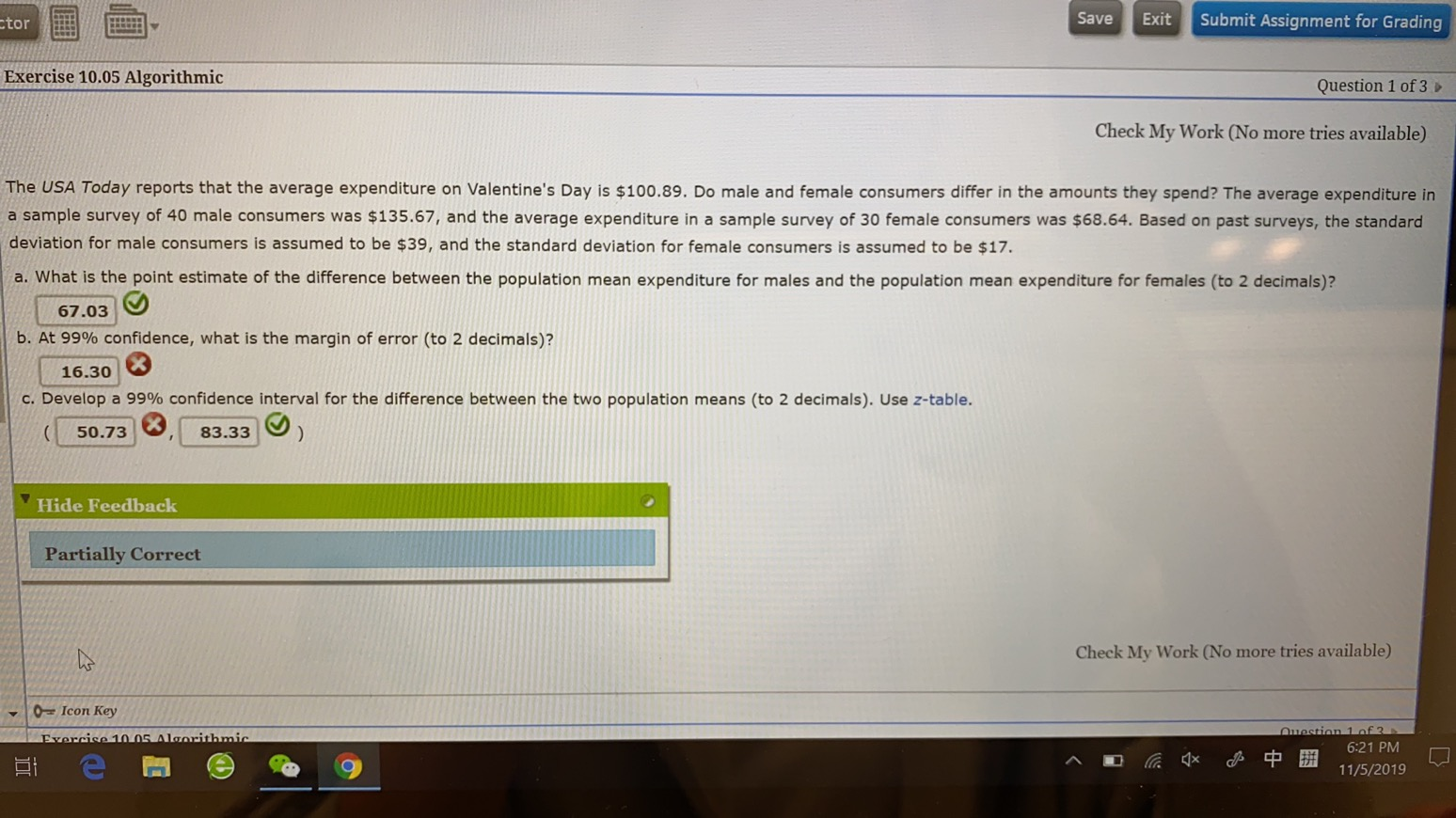 Solved Submit Assignment for Grading Save Exit tor Exercise | Chegg.com
