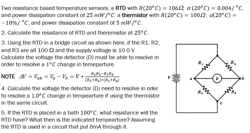 Solved R Ro Two resistance based temperature sensors: a RTD | Chegg.com