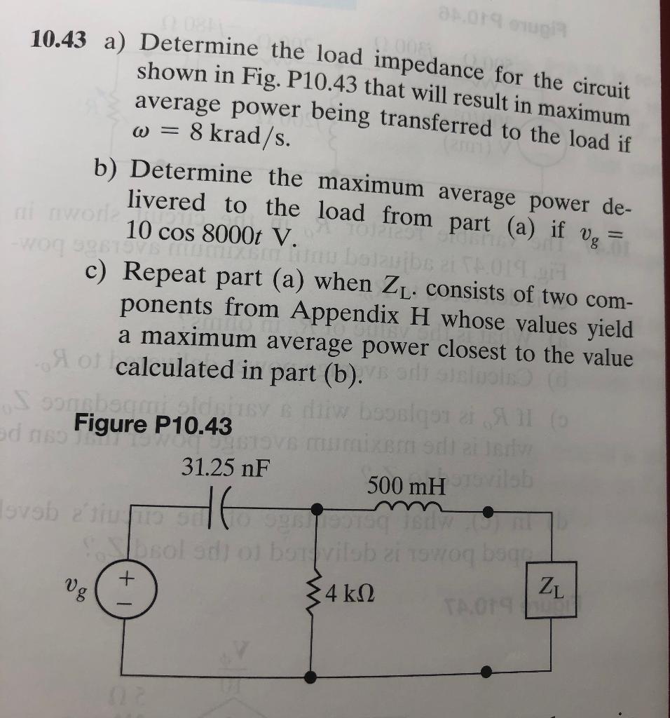 Solved a). Determine the load impedance for the circuit | Chegg.com