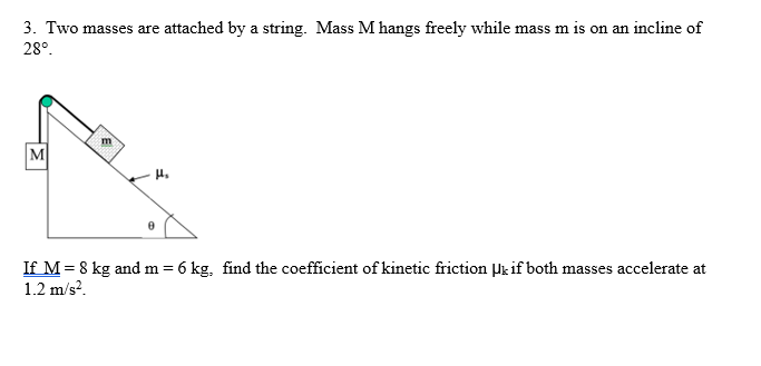 Solved 3. Two masses are attached by a string. Mass M hangs | Chegg.com
