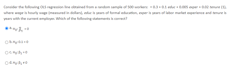 Solved Consider the following OLS regression line obtained | Chegg.com