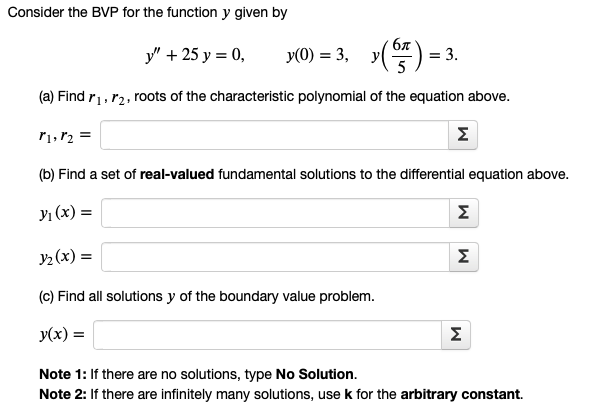 Solved Consider the BVP for the function y given by y" + 25 | Chegg.com