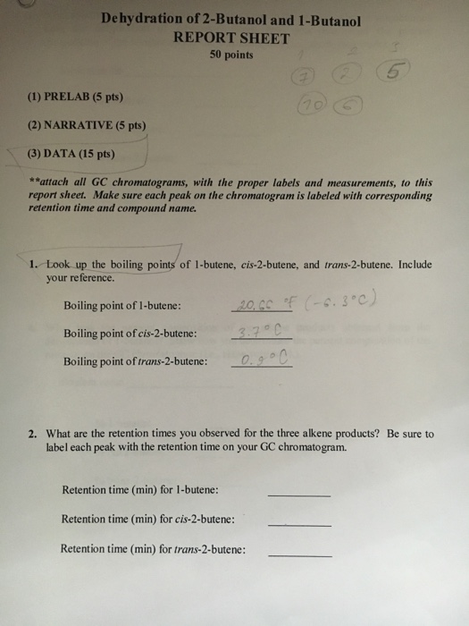 Solved Dehydration of 2-Butanol and 1-Butanol REPORT SHEET | Chegg.com