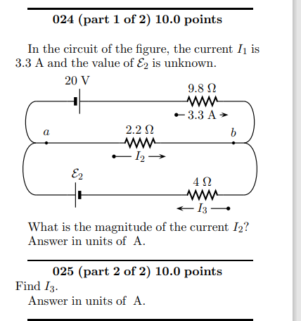 Solved In the circuit of the figure, the current I1 is 3.3 A | Chegg.com