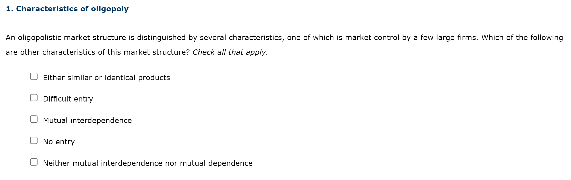 Solved 1. Characteristics of oligopoly An oligopolistic | Chegg.com