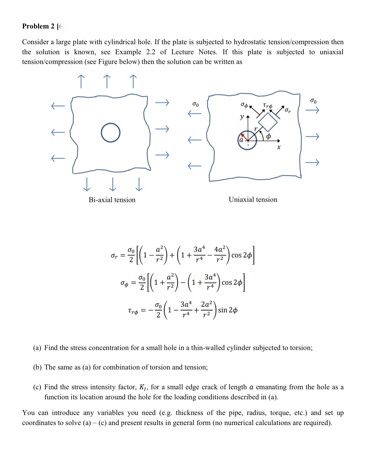Solved Consider a large plate with cylindrical hole. If the | Chegg.com
