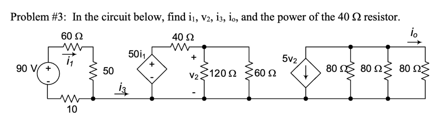 Solved Problem \#3: In the circuit below, find i1,v2,i3,i0, | Chegg.com