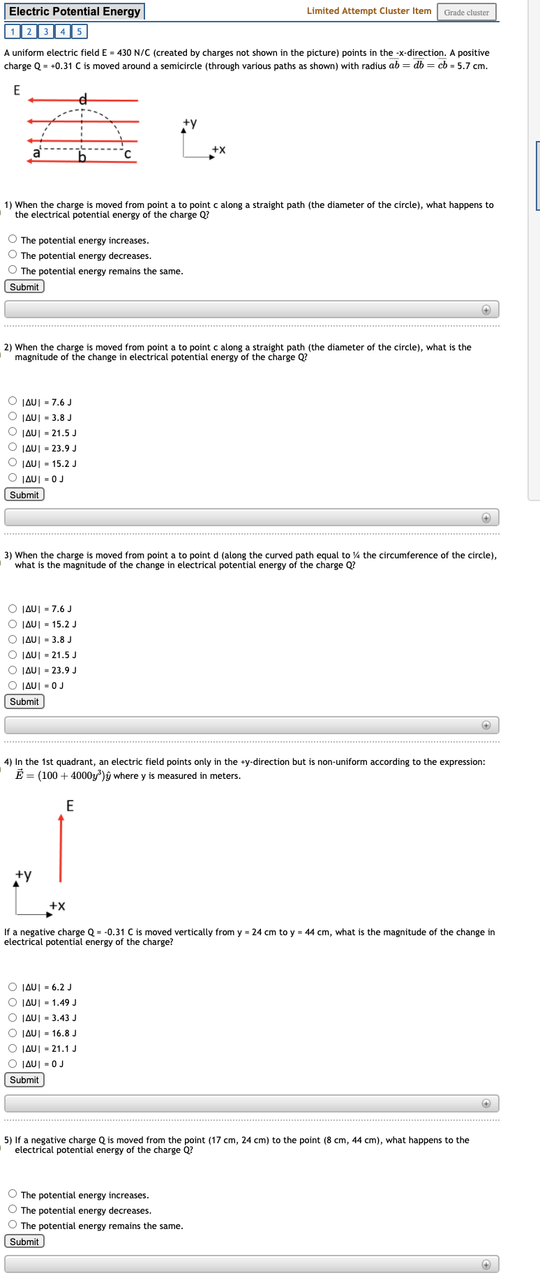 Solved Limited Attempt Cluster Item Grade cluster Electric | Chegg.com