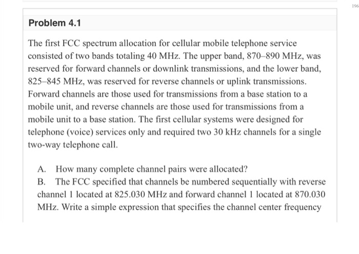 Solved Problem 4.1 The first FCC spectrum allocation for | Chegg.com