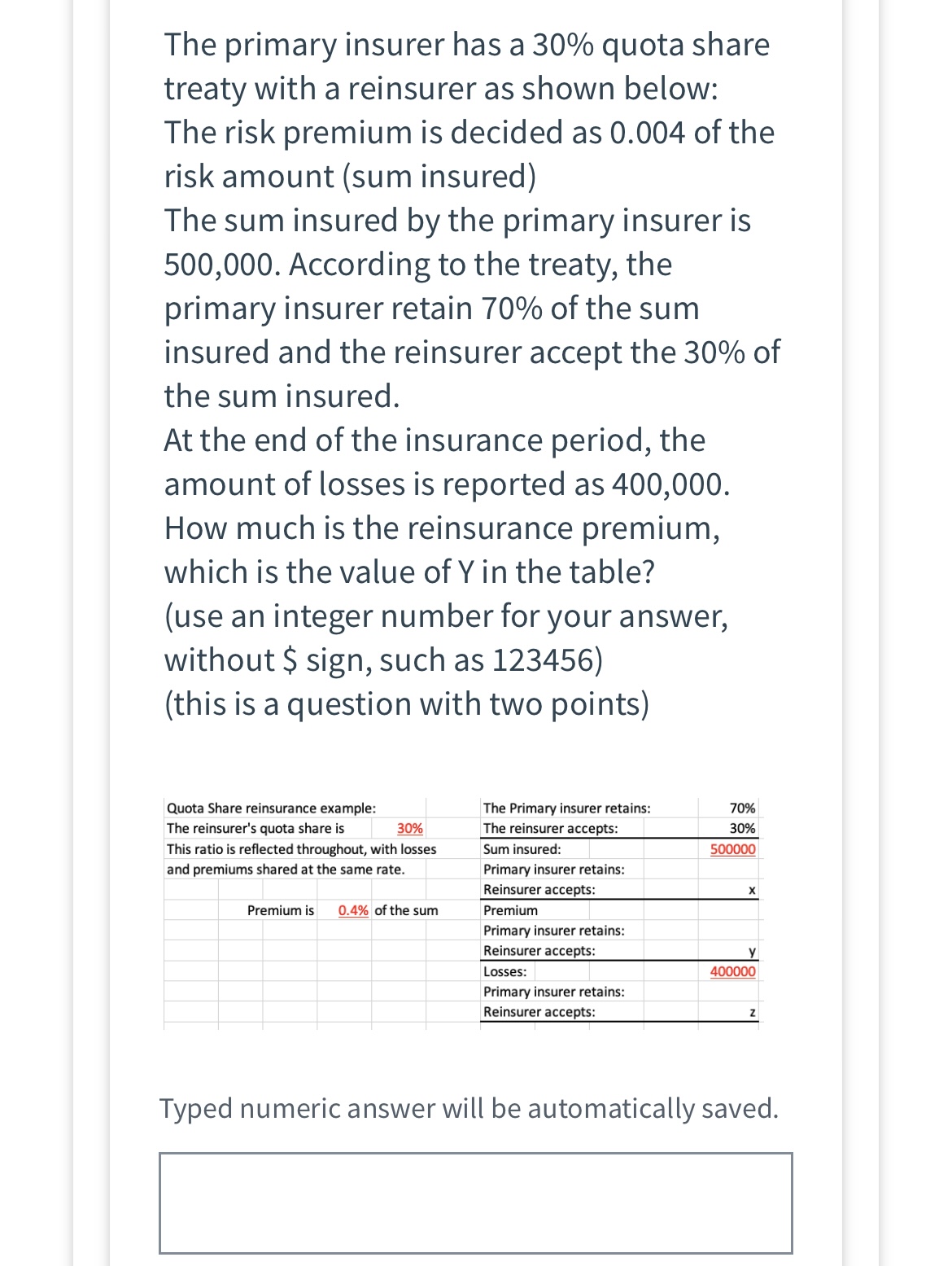 Solved The primary insurer has a 30% quota share treaty with | Chegg.com