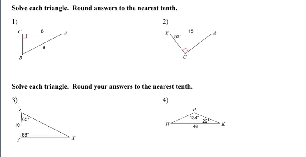 Solved Solve each triangle. Round answers to the nearest | Chegg.com Solved Solve each triangle. Round answers to the nearest | Chegg.com