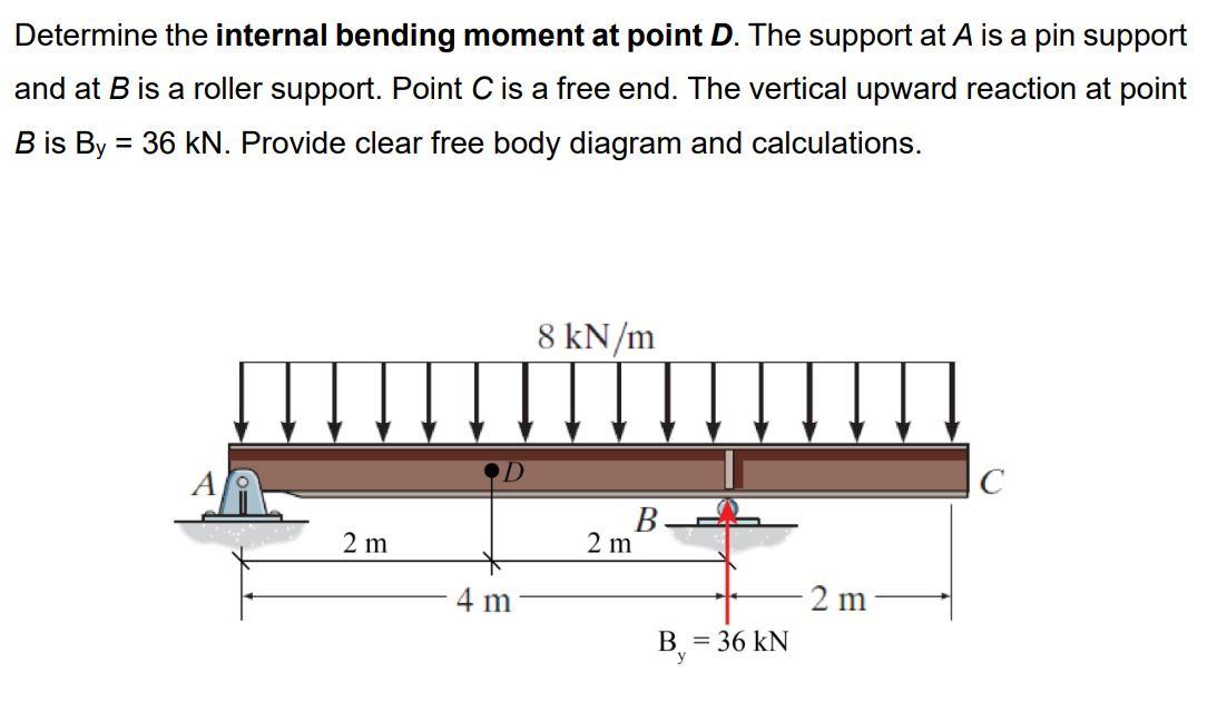 Solved Determine the internal bending moment at point D. The | Chegg.com