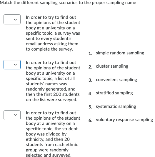 Solved Match the different sampling scenarios to the proper | Chegg.com