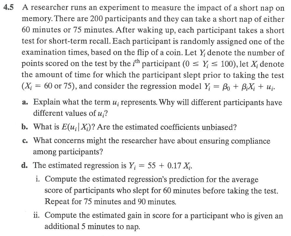 Solved A researcher runs an experiment to measure the impact | Chegg.com