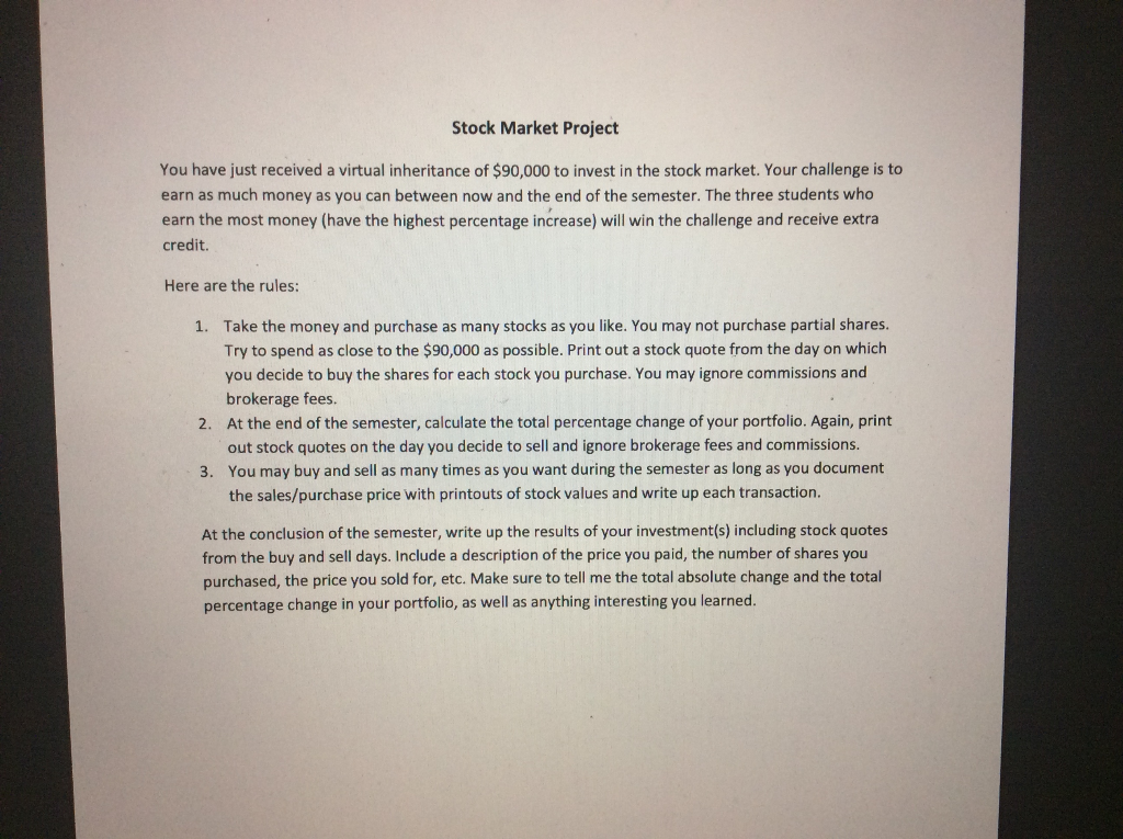 Stock Market Project You have just received a virtual | Chegg.com