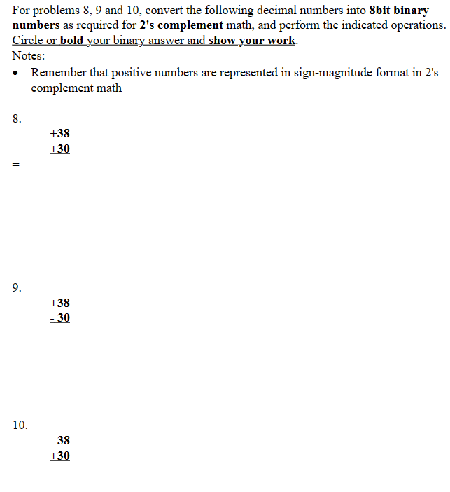 Solved For problems 8,9 and 10 , convert the following | Chegg.com