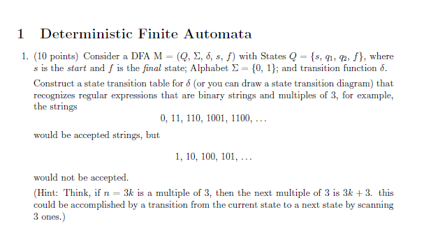 Solved 1 Deterministic Finite Automata 1. (10 points) | Chegg.com