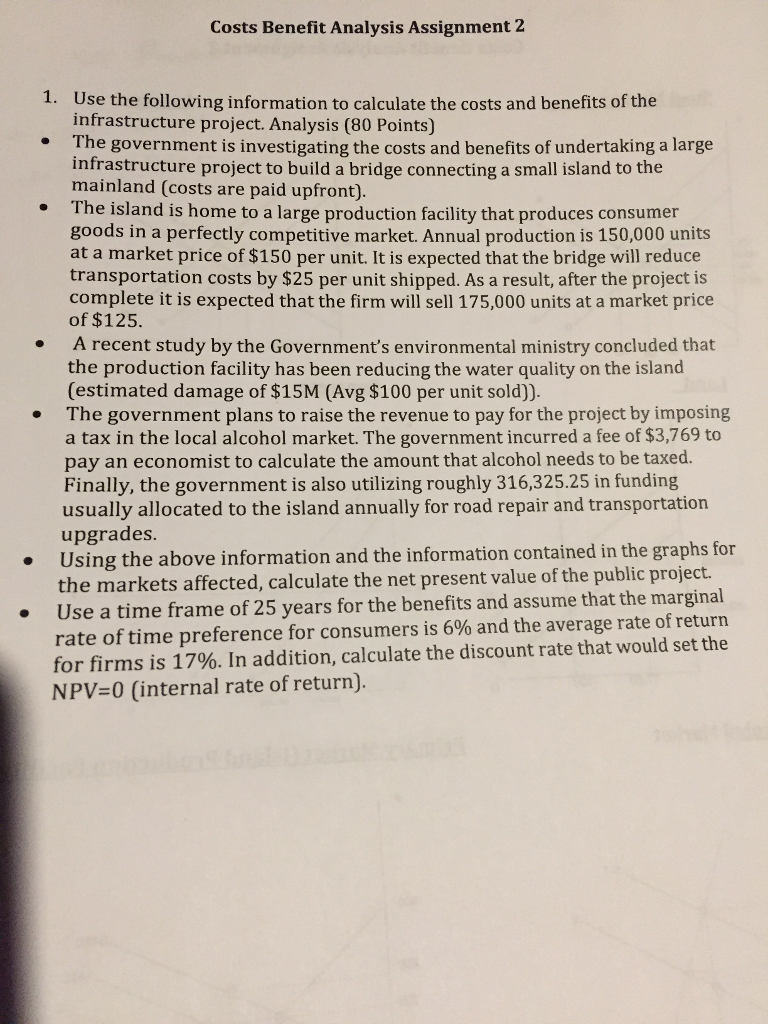 Costs Benefit Analysis Assignment 2 1. Use the | Chegg.com