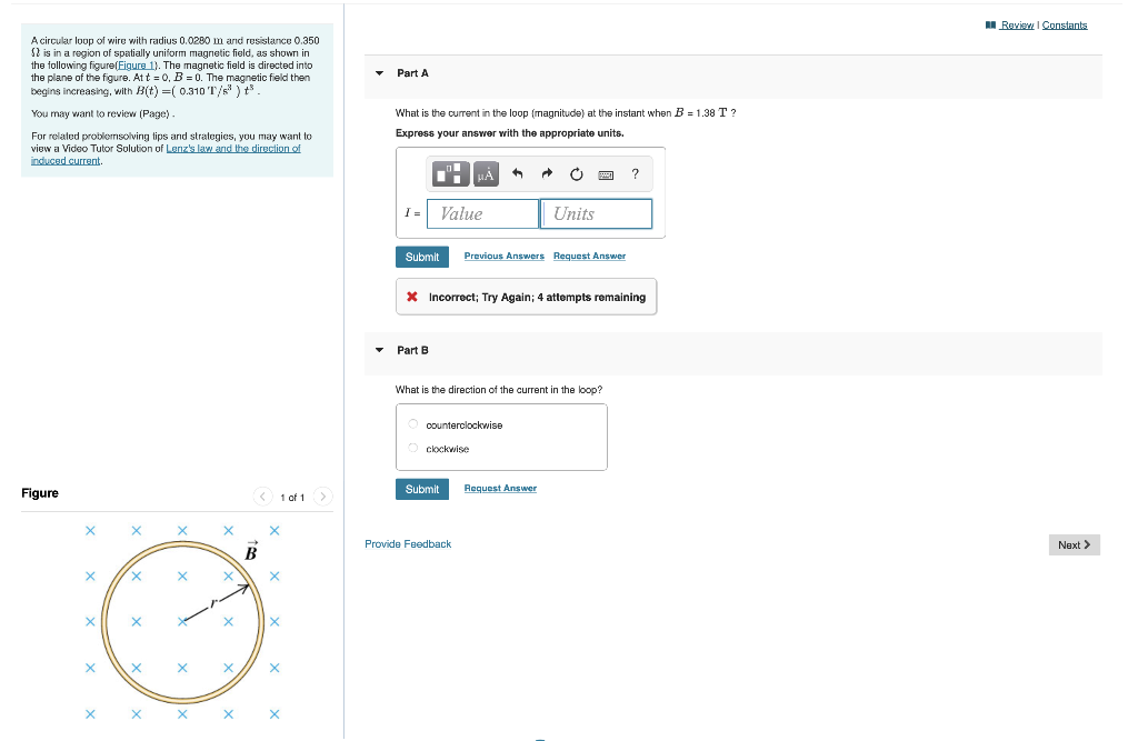 Solved I Review Constants Part A A circular loop of wire | Chegg.com