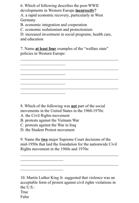 Solved 6. Which of following describes the post-WWII | Chegg.com