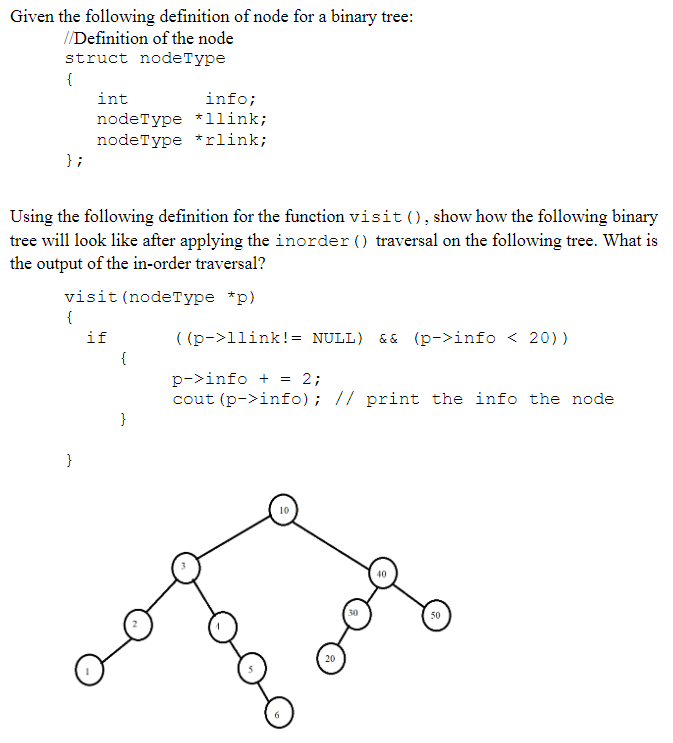 Solved Given the following definition of node for a binary | Chegg.com