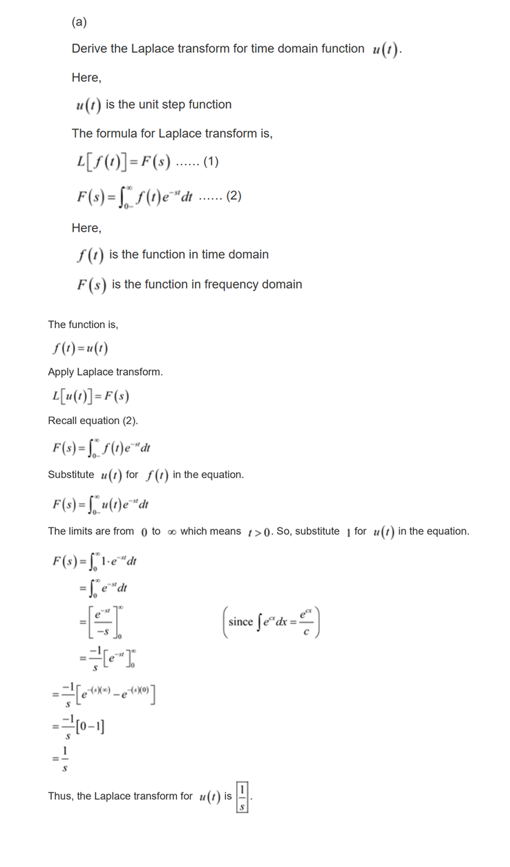 Solved (a) u() Derive the Laplace transform for time domain | Chegg.com