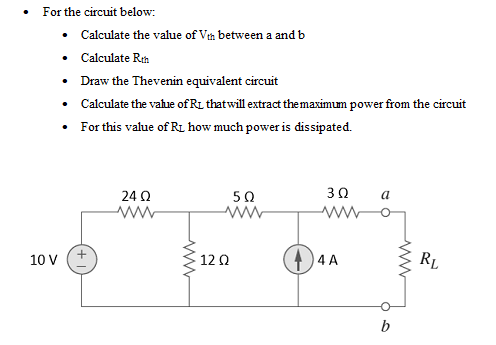 Solved • For the circuit below: • Calculate the value of Vth | Chegg.com