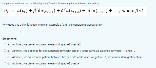 Suppose an individual has the following utility | Chegg.com